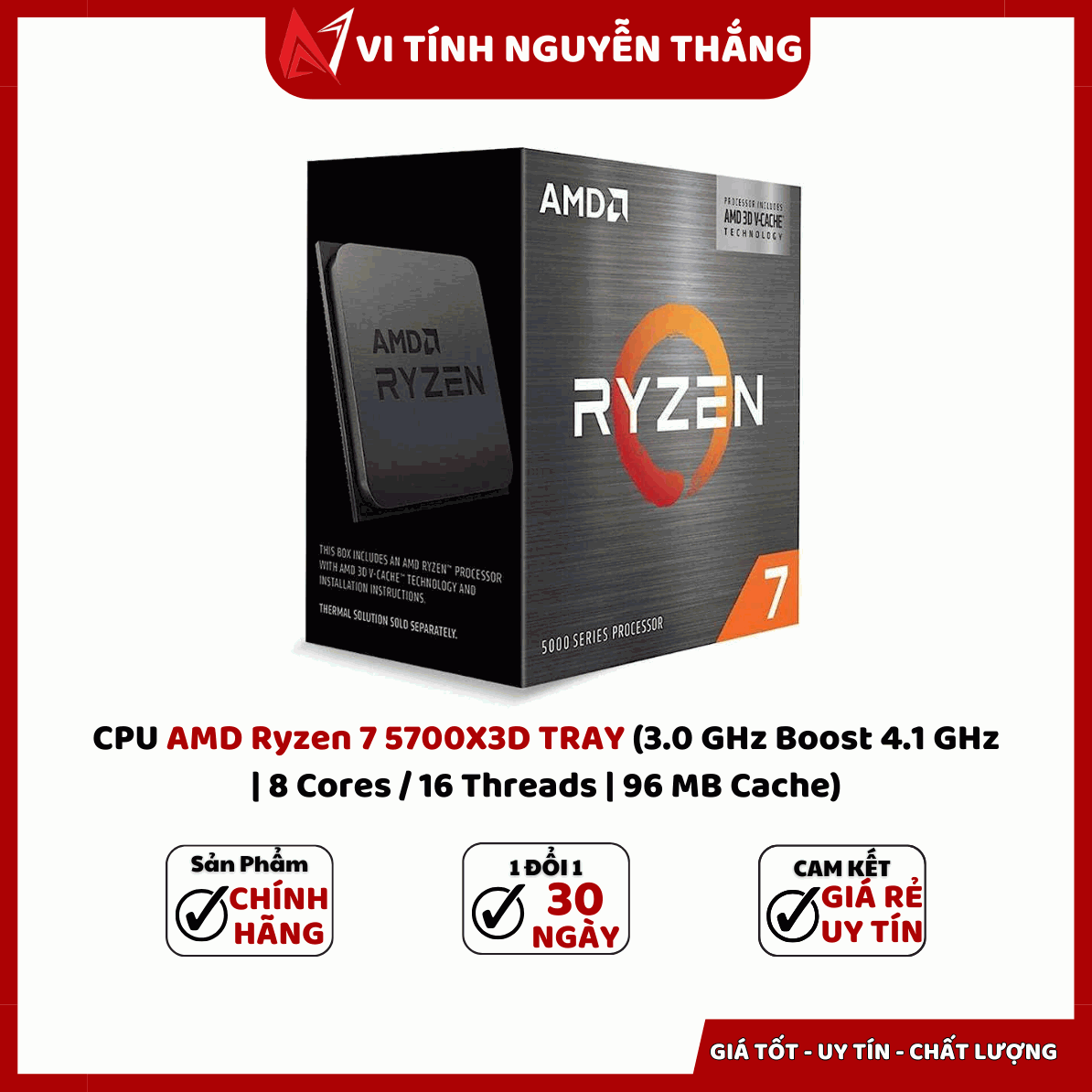 CPU AMD Ryzen 7 5700X3D TRAY (3.0 GHz Boost 4.1 GHz | 8 Cores / 16 ...