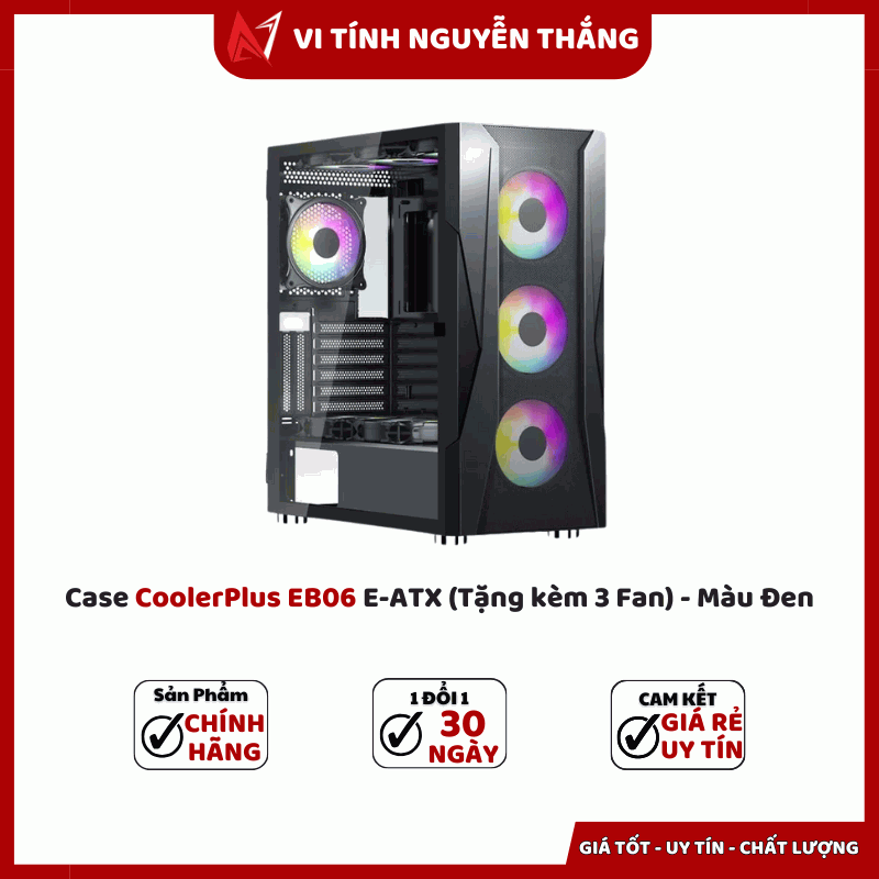 Case CoolerPlus EB06 E-ATX màu đen – Tặng kèm 3 Fan RGB cực mát