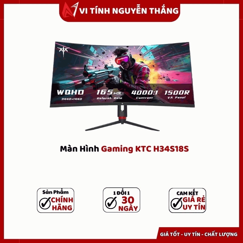 Màn Hình KTC Gaming H34S18S WQHD 165Hz 1ms cong đen