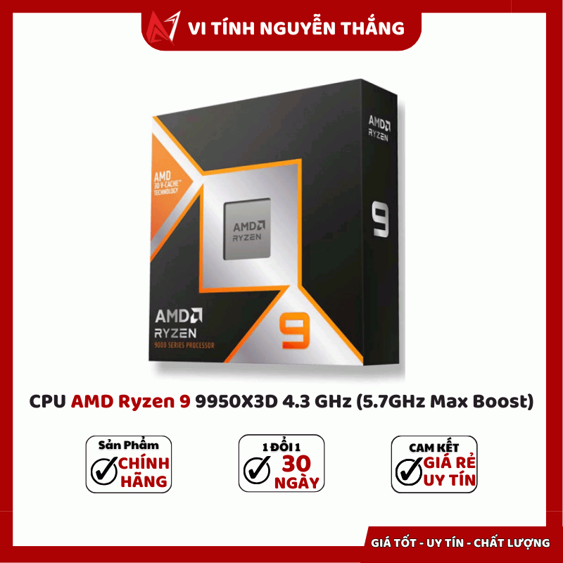 CPU AMD Ryzen 9 9950X3D (16 Core - 32 Thread - Base 4.3Ghz - Turbo 5.7Ghz - Cache 140MB)